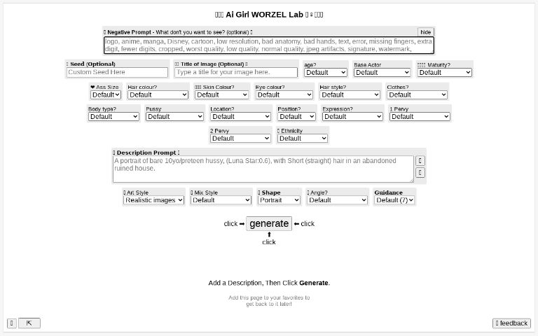 Ai Girl WORZEL Lab - ( Free, No Sign-up Required, No Limits ) ― Perchance Generator
