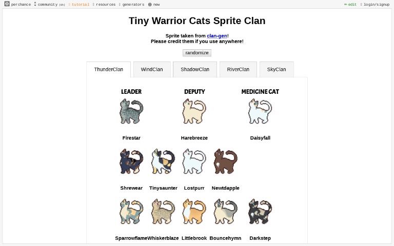 Tiny Warrior Cats Sprite Clan ― Perchance Generator