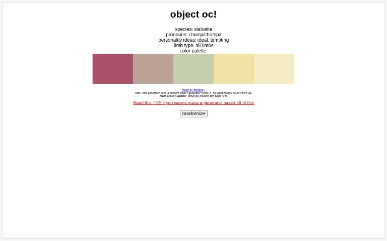 object oc! ― Perchance Generator