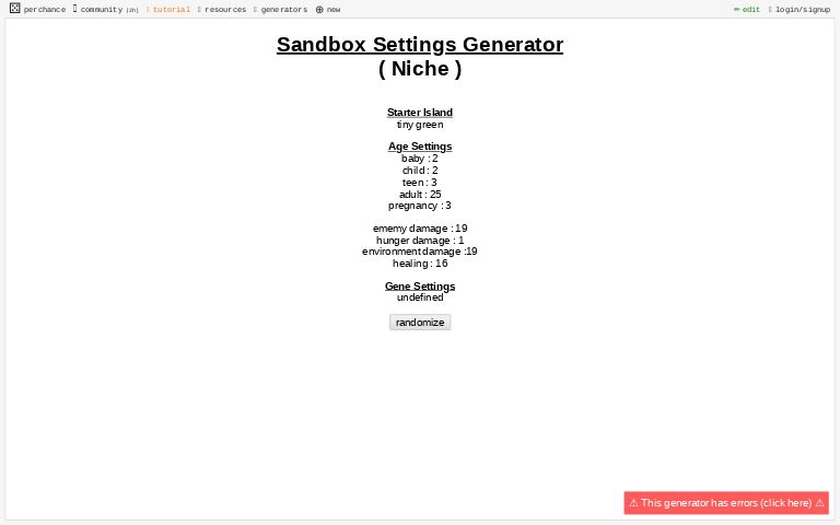 Sandbox Settings Generator ( Niche )