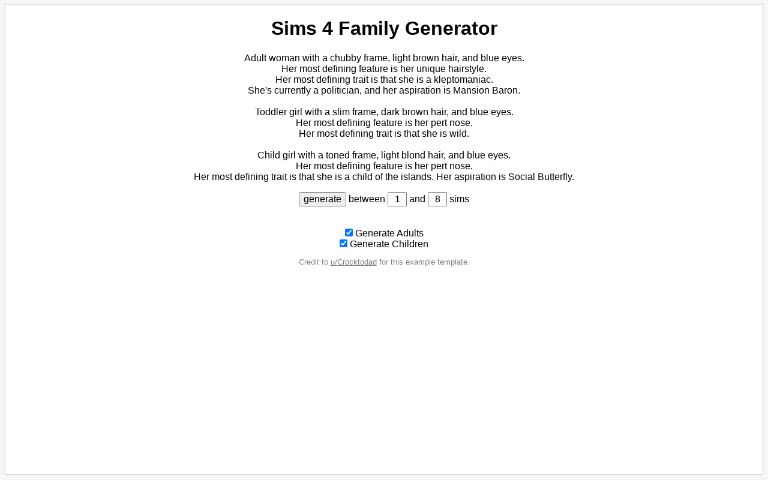 Sims 4 Family Generator