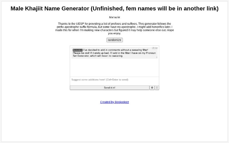 Male Khajiit Name Generator (Unfinished, fem names will be in another link)