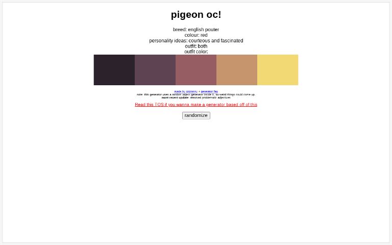 pigeon oc! ― Perchance Generator