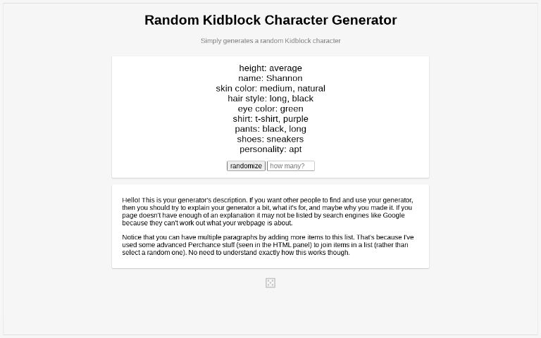 Random Kidblock Character Generator
