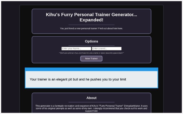 Kihu's Furry Personal Trainer Generator... Expanded!
