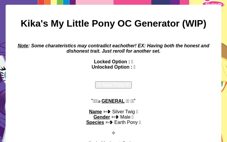 Kika's My Little Pony OC Generator (WIP)