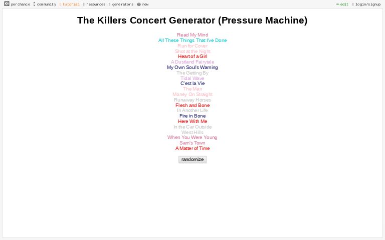 The Killers Concert Generator (Pressure Machine)