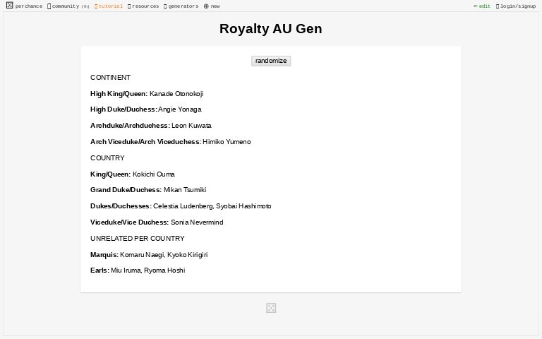 Royalty AU Gen ― Perchance Generator