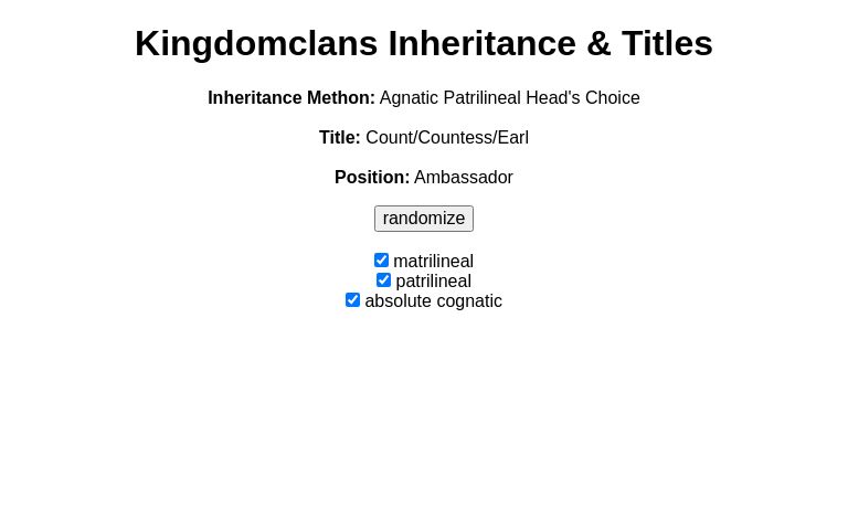 Kingdomclans Inheritance ― Perchance Generator