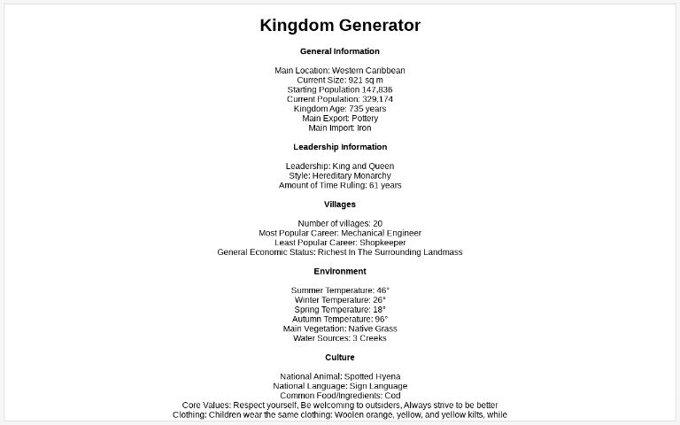 Kingdom Generator