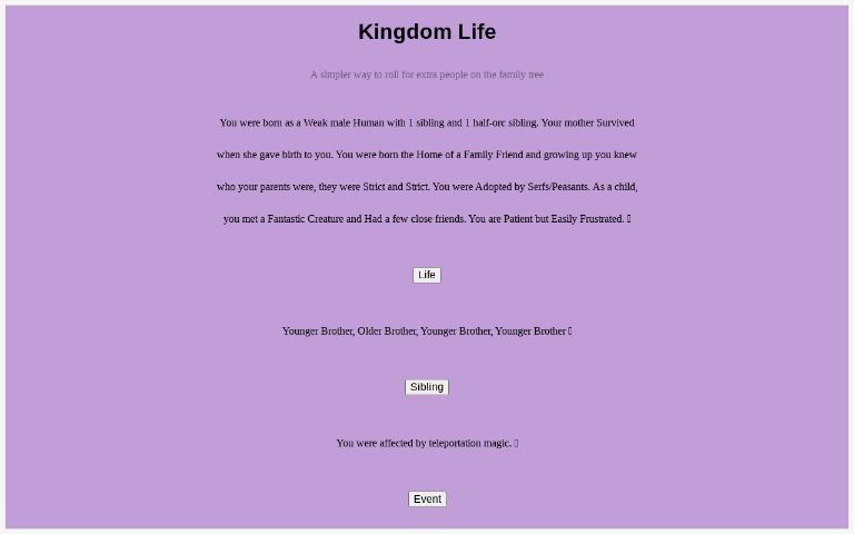 Kingdom Life ― Perchance Generator
