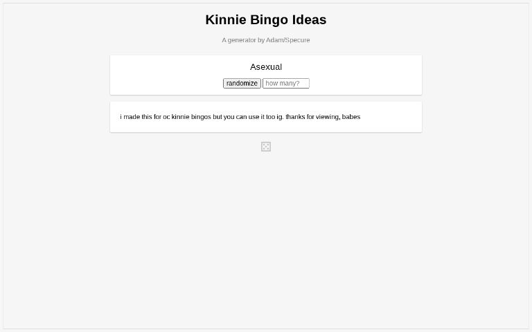 Kinnie Bingo Ideas ― Perchance Generator