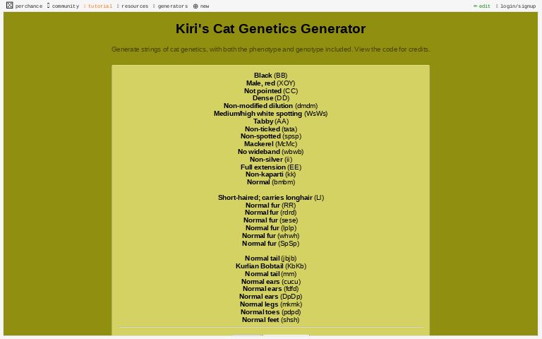 Kiri's Cat Genetics Generator