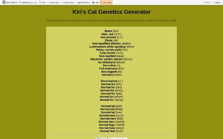 Kiri's Cat Genetics Generator
