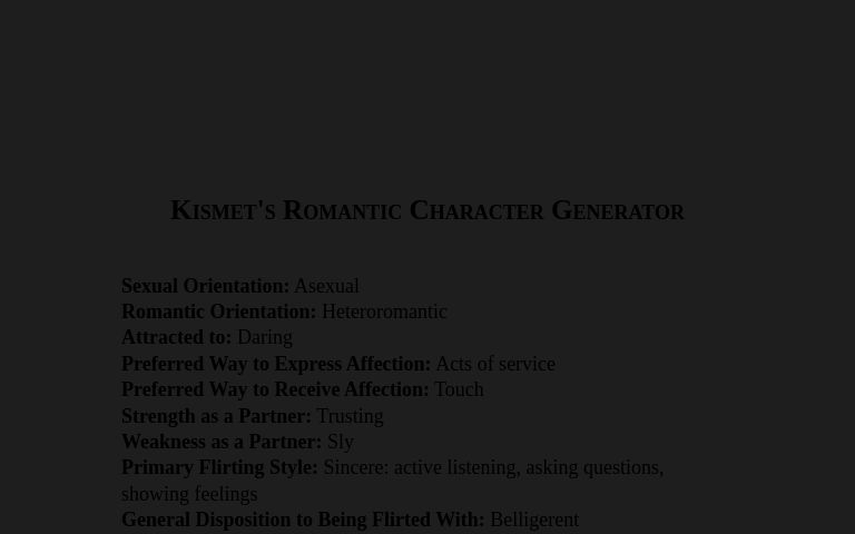 Kismet's Romantic Character Generator
