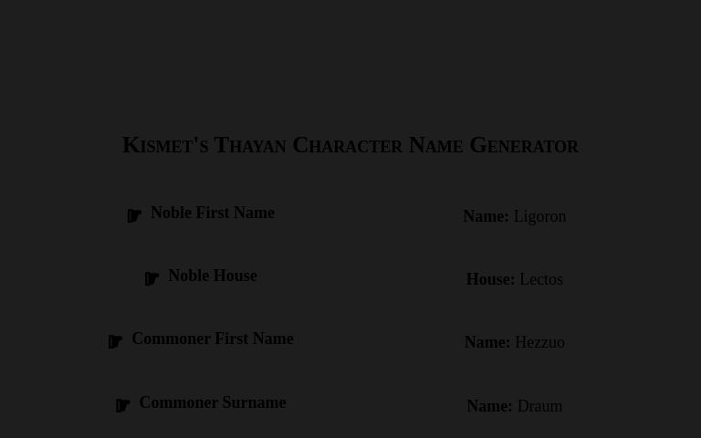 Kismet's Thayan Character Name Generator