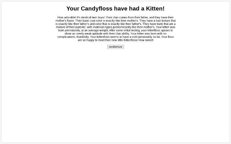 Your Candyfloss have had a Kitten! ― Perchance Generator