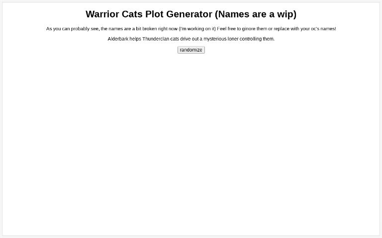 Warrior Cats Plot Generator (Names are a wip)