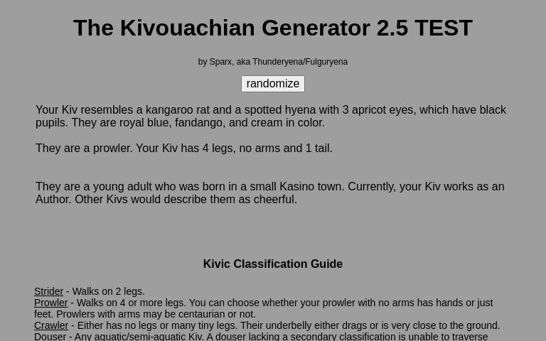 The Kivouachian Generator 2.5 TEST