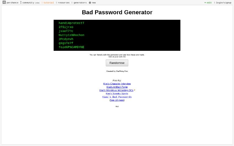 🥝 Bad Passwords ― Perchance Generator