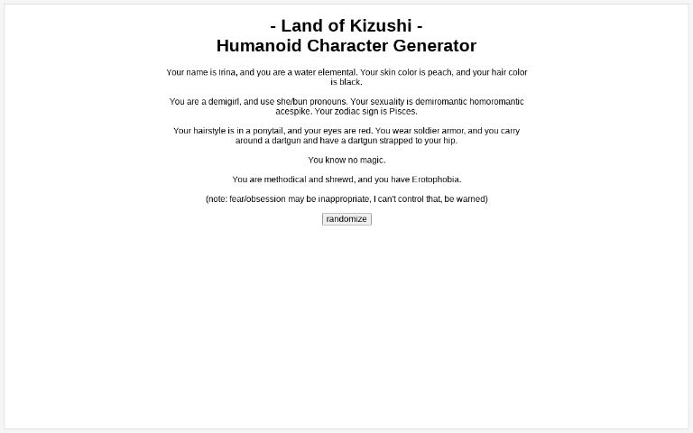 - Land of Kizushi - Humanoid Character Generator