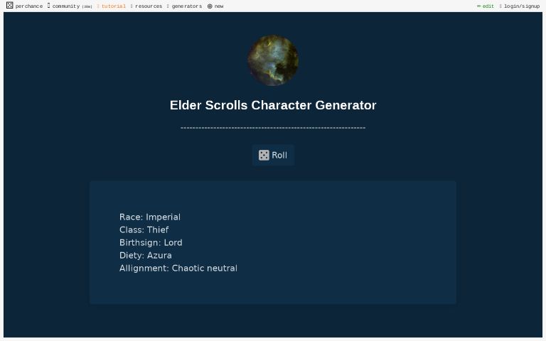 Elder Scrolls Character Generator