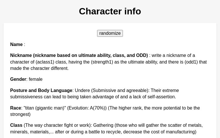 Character info ― Perchance Generator