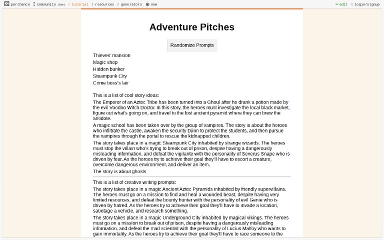 Adventure Pitches ― Perchance Generator
