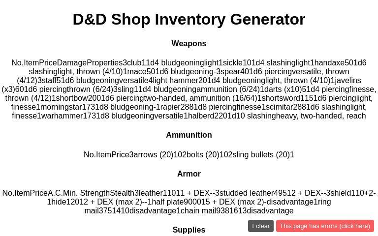 D&D Shop Inventory Generator
