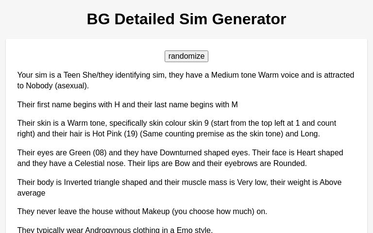 BG Detailed Sim Generator