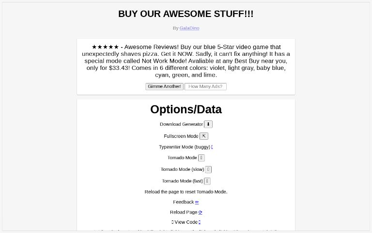 BUY OUR AWESOME STUFF!!! ― Perchance Generator