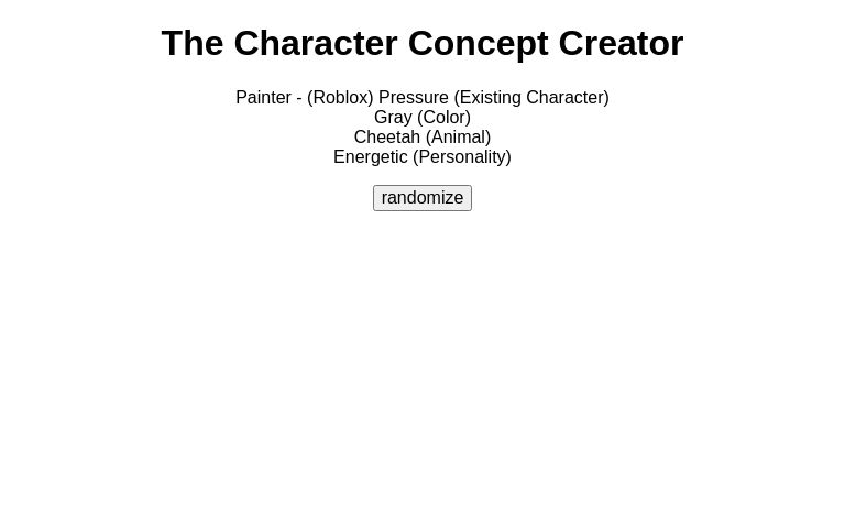 The Character Concept Creator ― Perchance Generator