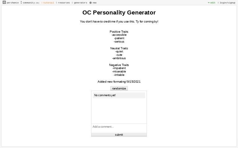 OC Personality Generator