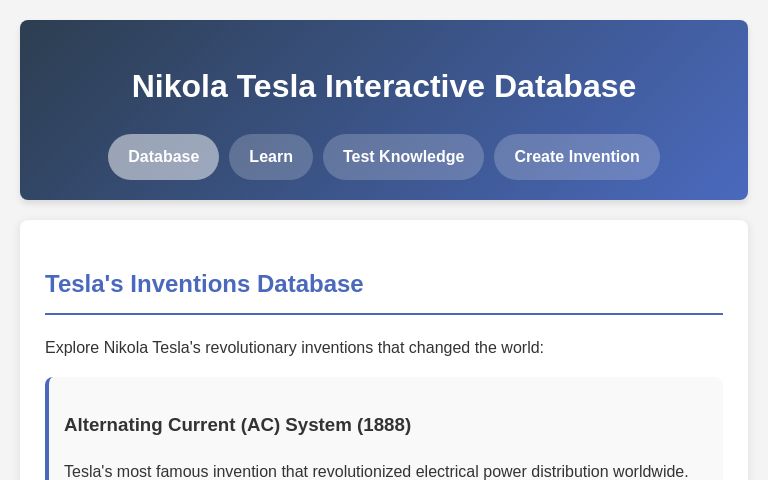 Nikola Tesla Interactive Database ― Perchance Generator