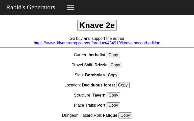 Knave 2e ― Perchance Generator
