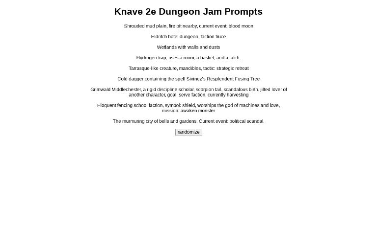 Knave 2e Dungeon Jam Prompts ― Perchance Generator