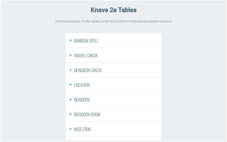 Knave 2e Tables ― Perchance Generator