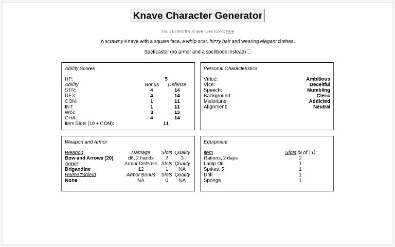 Knave Character Generator
