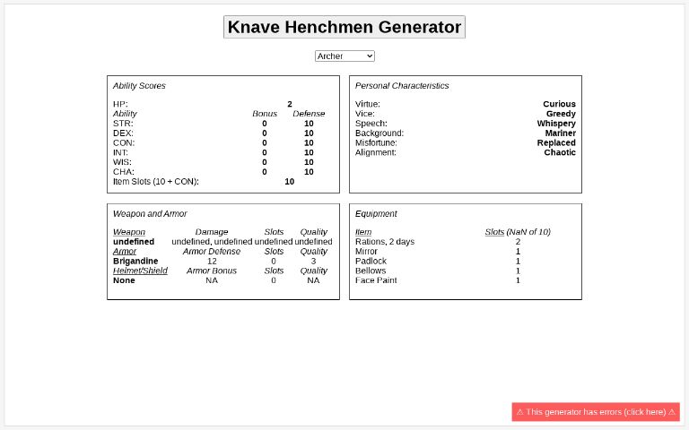 Knave Henchmen Generator