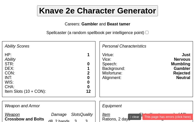 Knave 2e Character Generator