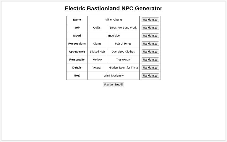 Electric Bastionland NPC Generator
