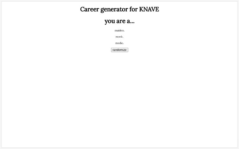 Career generator for KNAVE