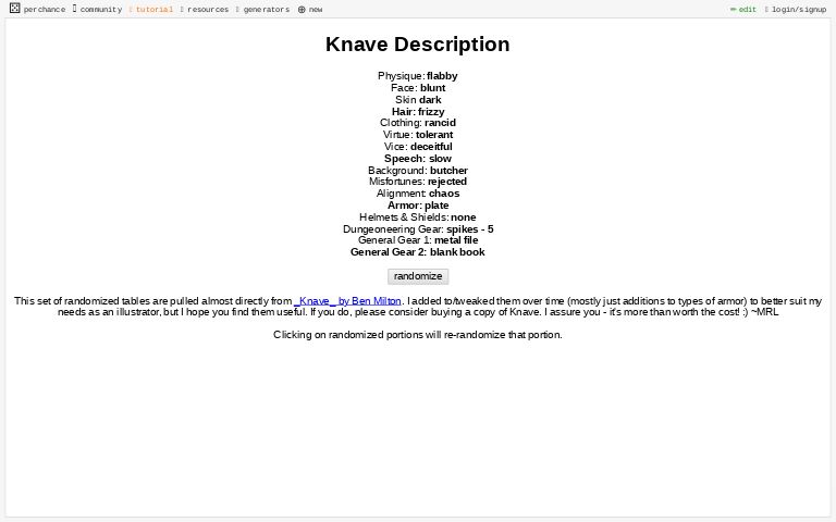 Knave Description ― Perchance Generator