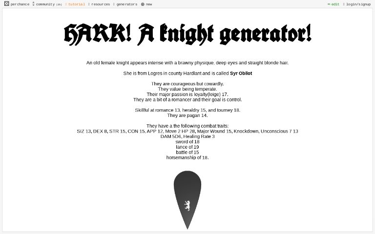 HARK! A knight generator!