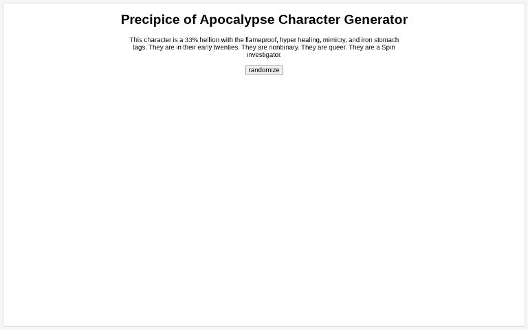 Precipice of Apocalypse Character Generator