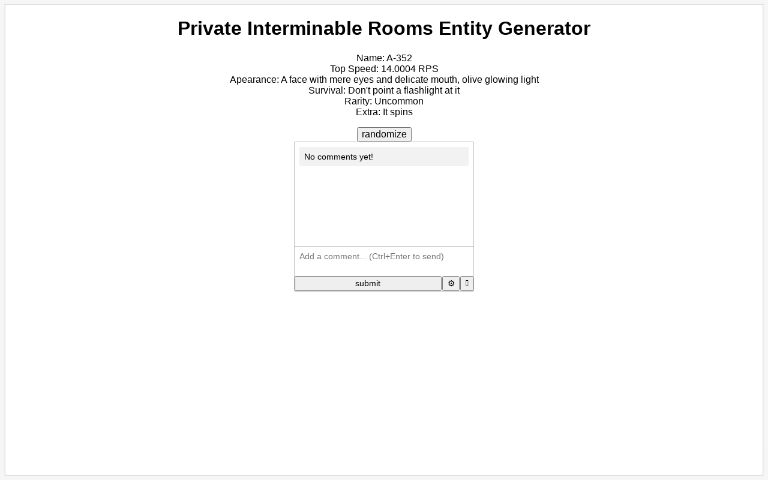 Private Interminable Rooms Entity Generator