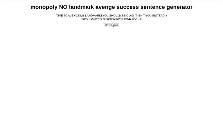 monopoly NO landmark avenge success sentence generator