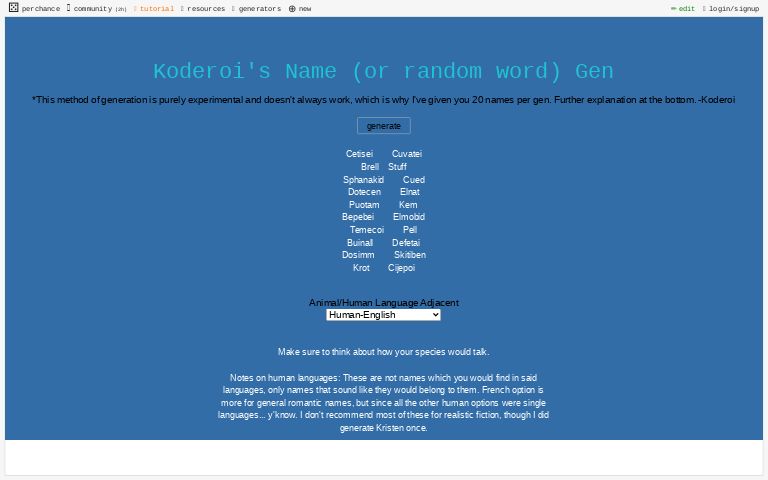 Koderoi's Name (or random word) Gen ― Perchance Generator