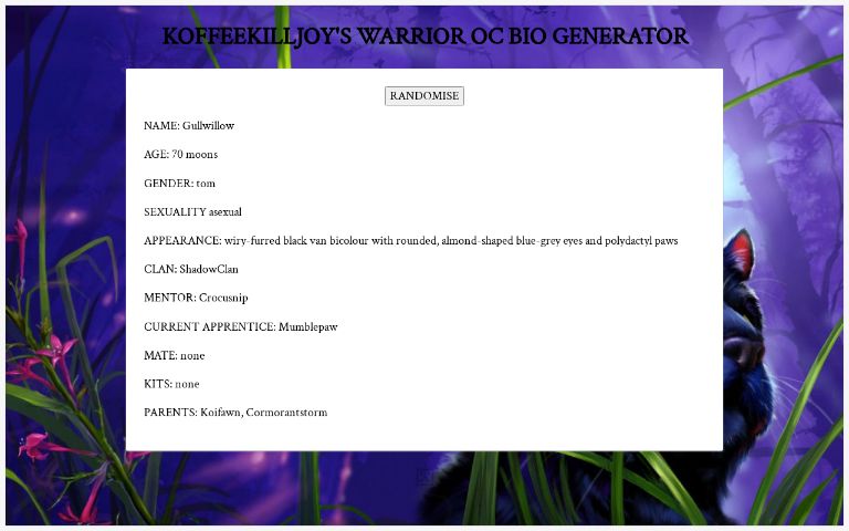 KOFFEEKILLJOY'S WARRIOR OC BIO GENERATOR