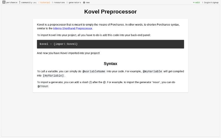 Kovel Preprocessor ― Perchance Generator